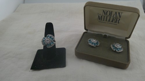 Rare Nolan Miller Ring and Earring Set Blue and White Crystals MIB | eBay