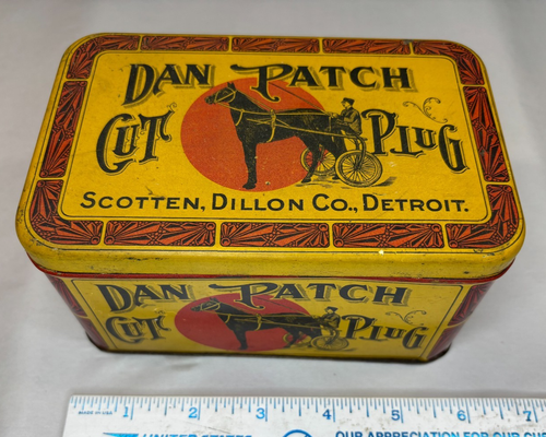 Dan Patch Cut Plug Chew or Smoke Tobacco Metal Tin Scotten Dillon Co ...