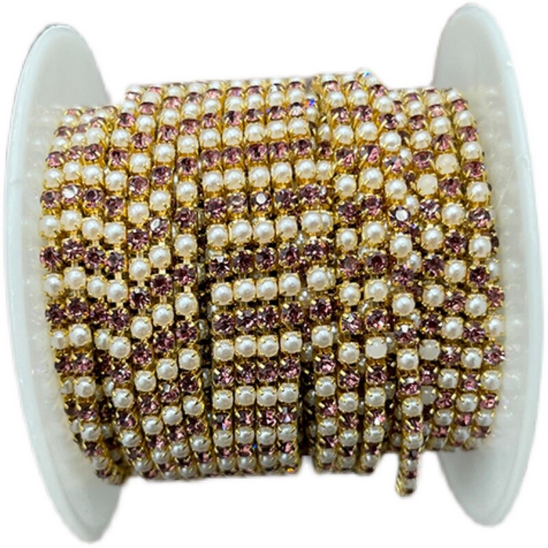 9m Beaded Trims Faux Pearl Diamante String Chain Ribbon Wedding Sewing ...