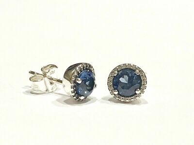 Authentic Pandora Blue Sparkle 296272C01 Sterling Silver Stud Earrings ...