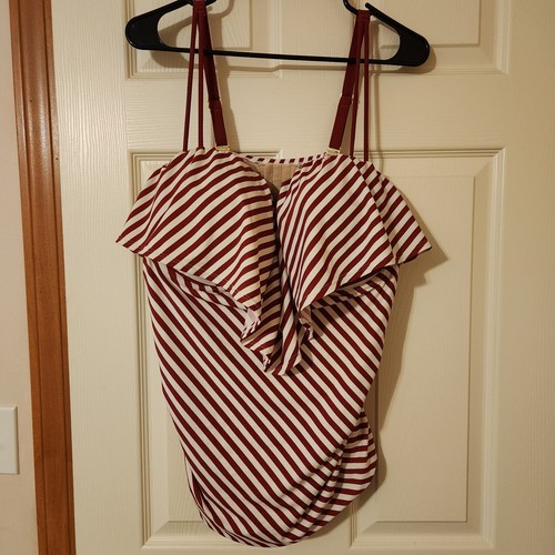 Swim Cacique Tankini Top Stripe 38F Swimsuit Balconette Underwire Built ...
