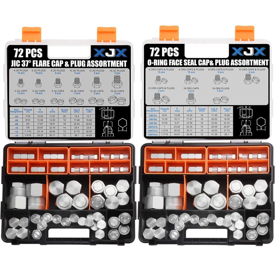 144-Piece JIC and ORFS Cap and Plug Kit, Hydraulic Hose Caps and Plugs ...