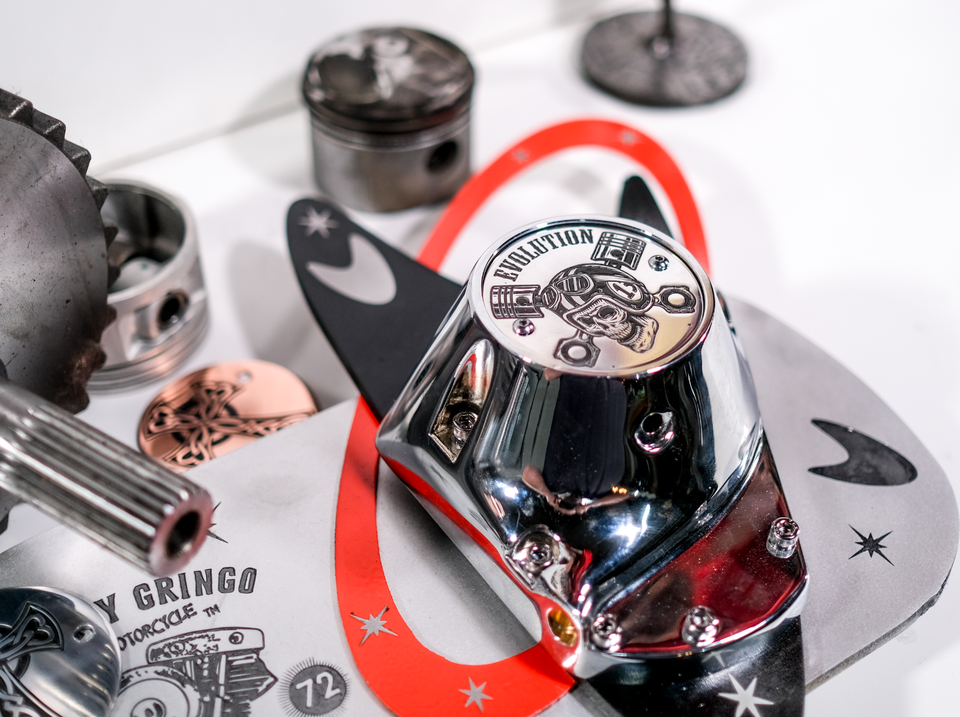 Engraved Aluminum Skull Evo Evolution Points Timing Cover for Harley ...