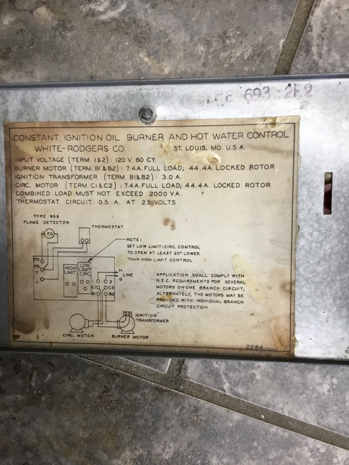 White Rodgers Type 693-2 Thermostat Controlled Magnetic Relay Sid ...