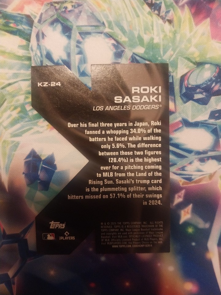 2025 Topps Series 2 Roki Sasaki RC #KZ-24 K Zone SSP Case Hit Insert ...