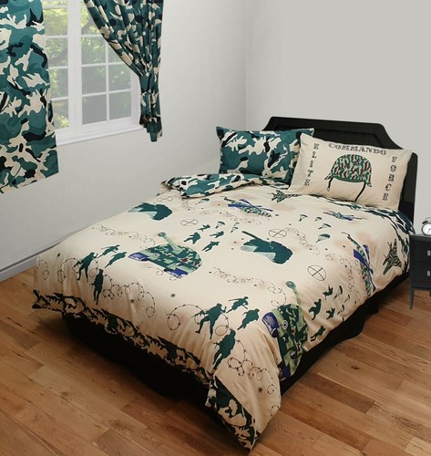 Camouflage Khaki Cream Military Army Soldiers Tanks Double Bed Duvet ...