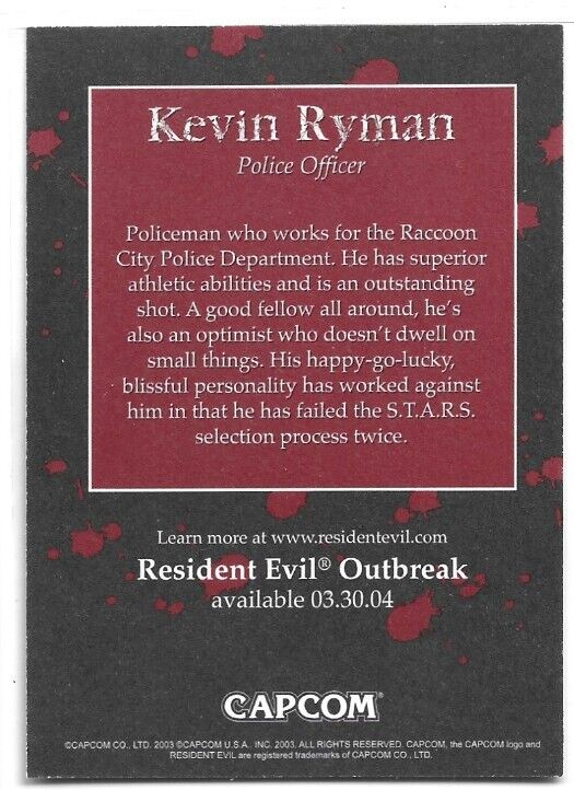 RESIDENT EVIL: OUTBREAK KEVIN RYMAN TRADING CARD 2004 CAPCOM MINT RARE ...