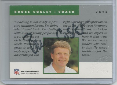 Bruce Coslet 1991 Pro Line Portraits CERTIFIED Authentic AUTOGRAPH New ...