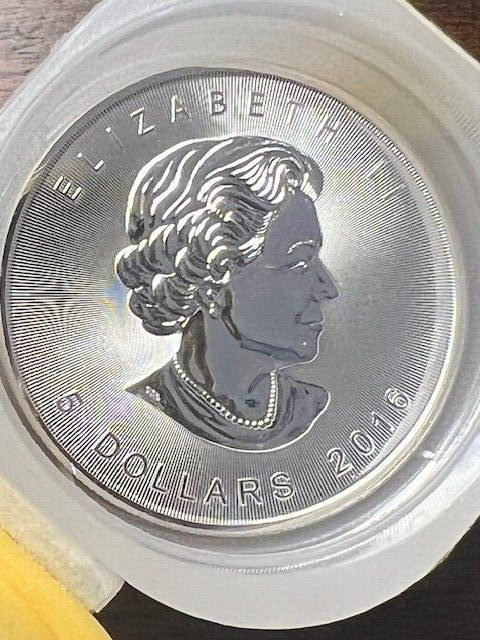 2016 1 oz Canadian Silver Maple Leaf Tube 25 Uncirculated Coins Roll ...