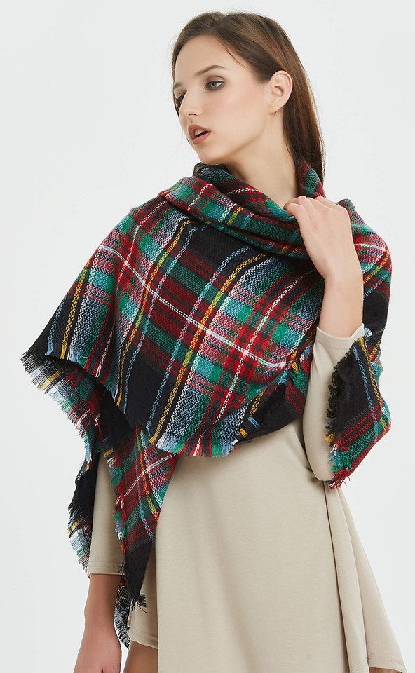 Women's Fall Winter Scarf Classic Tassel Plaid Tartan Scarf Warm Soft ...