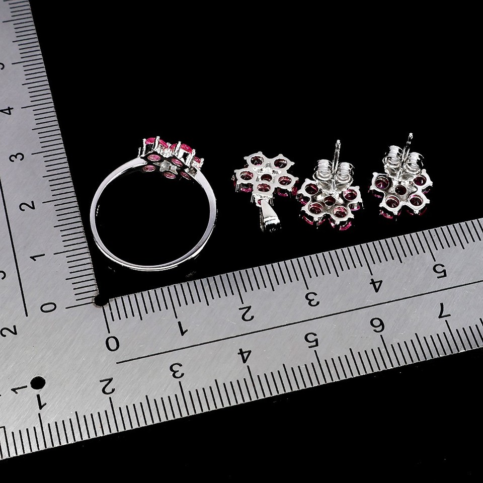 925 Sterling Silver Sets Round Pink Topaz 3mm Natural Gemstone Jewelry ...