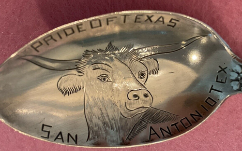 Pride of Texas Bull San Antonio 5.5" Sterling Souvenir Spoon 18.2g ...