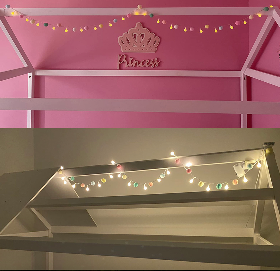 20 LED Globe Ball String Lights Kids Fairy Light DECOR ROOM POMPOM ...