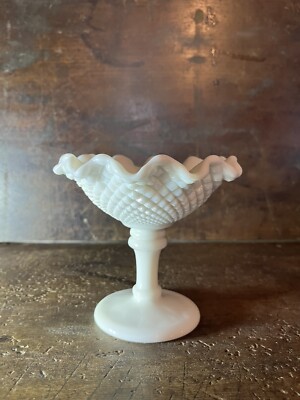 Westmoreland Ruffled Edge Diamond Point Milk Glass Compote Pedestal ...