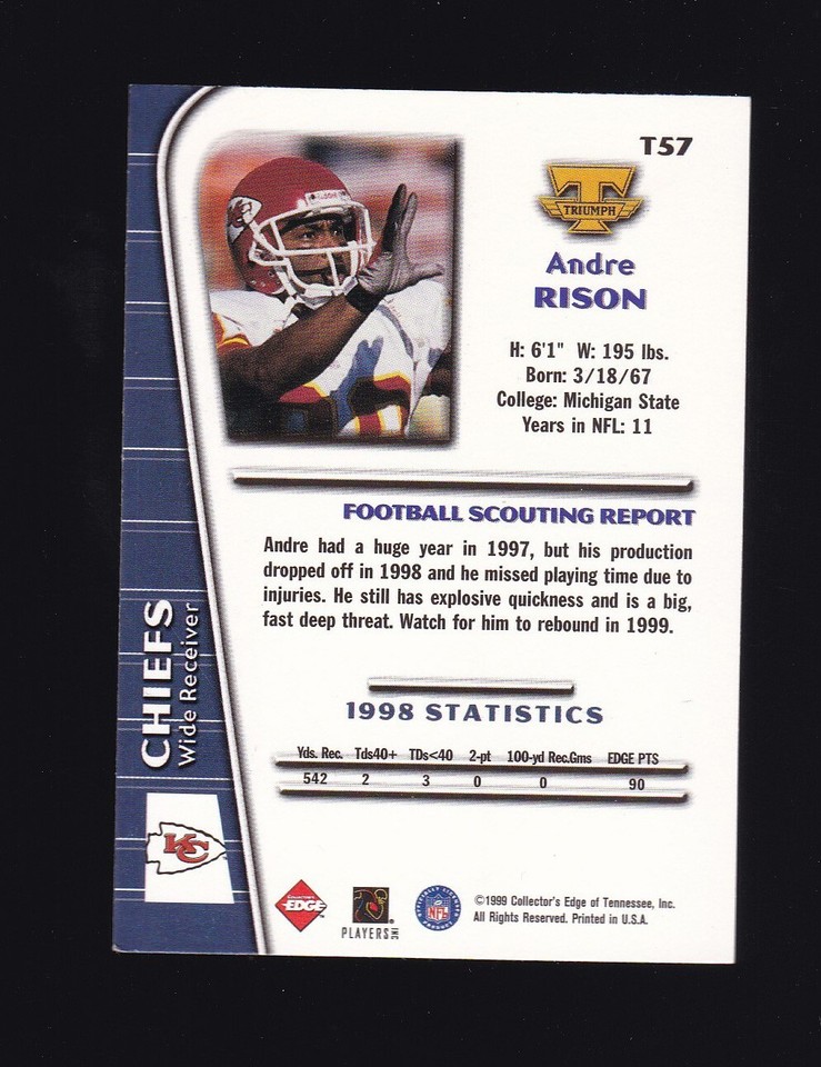 1999 Collectors Edge Triumph Andre Rison #T57 Kansas City Chiefs | eBay