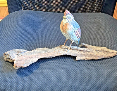 Vintage Folk Art Wooden Carved Quail Bird Decoy On Branch | eBay
