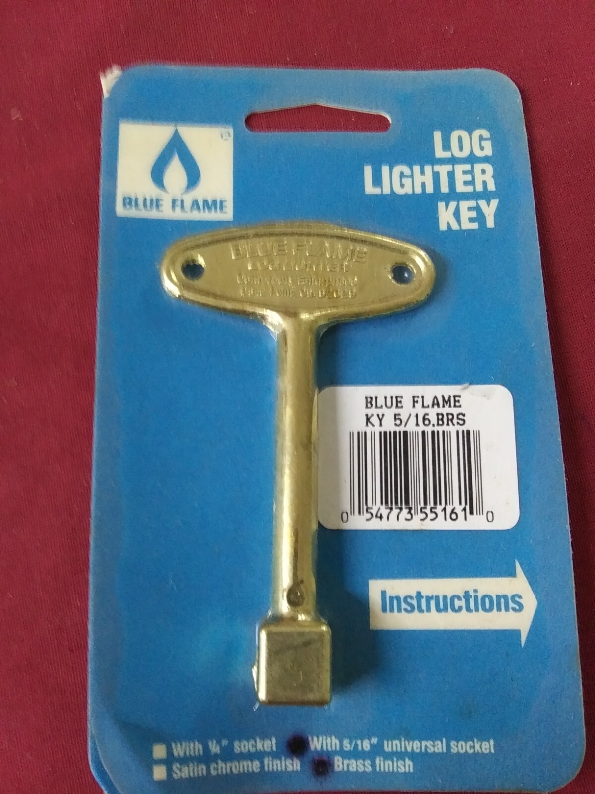 Vintage Blue Flame Log Lighter Key 1 Brass Finish 5/16" Universal ...