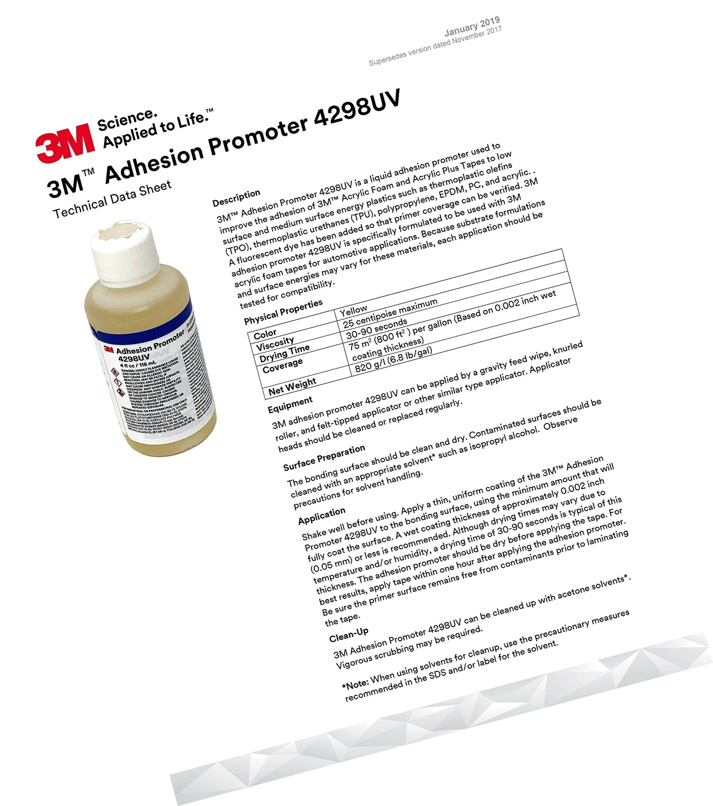 3M 4298UV Adhesion Promoter - Tape Primer 4 fl oz / 118 ml Bottle Only ...