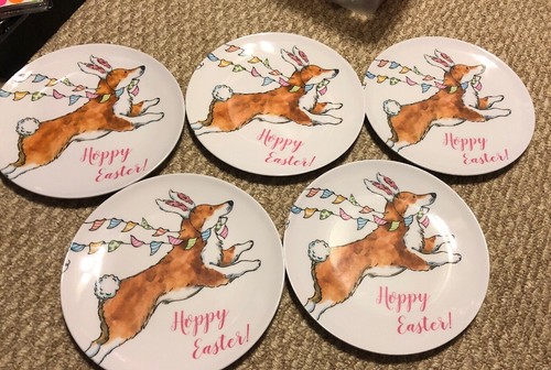 Prima Design Melamine Salad Plates Easter Dogs Pembroke Corgi Dog New ...