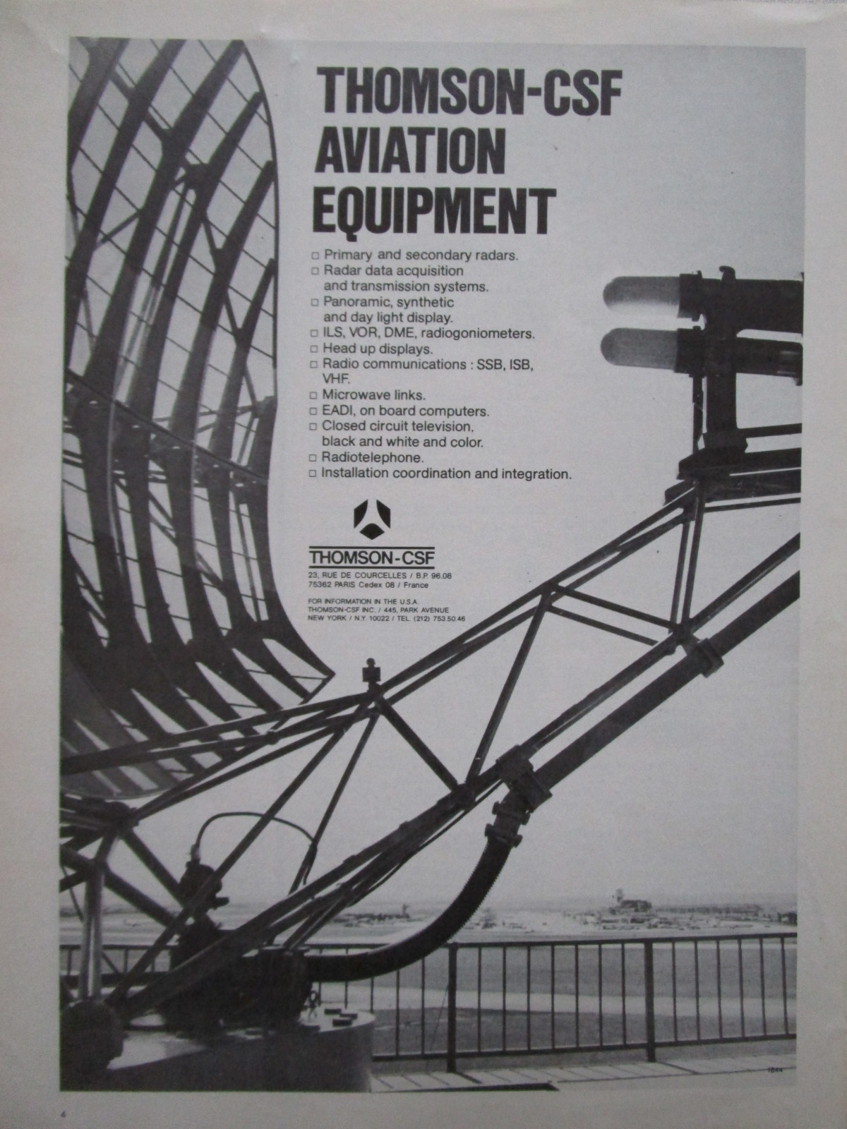 7/1973 PUB THOMSON-CSF AVIATION EQUIPMENT RADAR RADIOTELEPHONE ILS ...