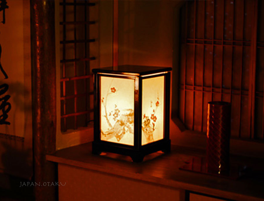 Hand made Andon Oriental lamp Tatsumoto seika Washi Hand-painted plum ...