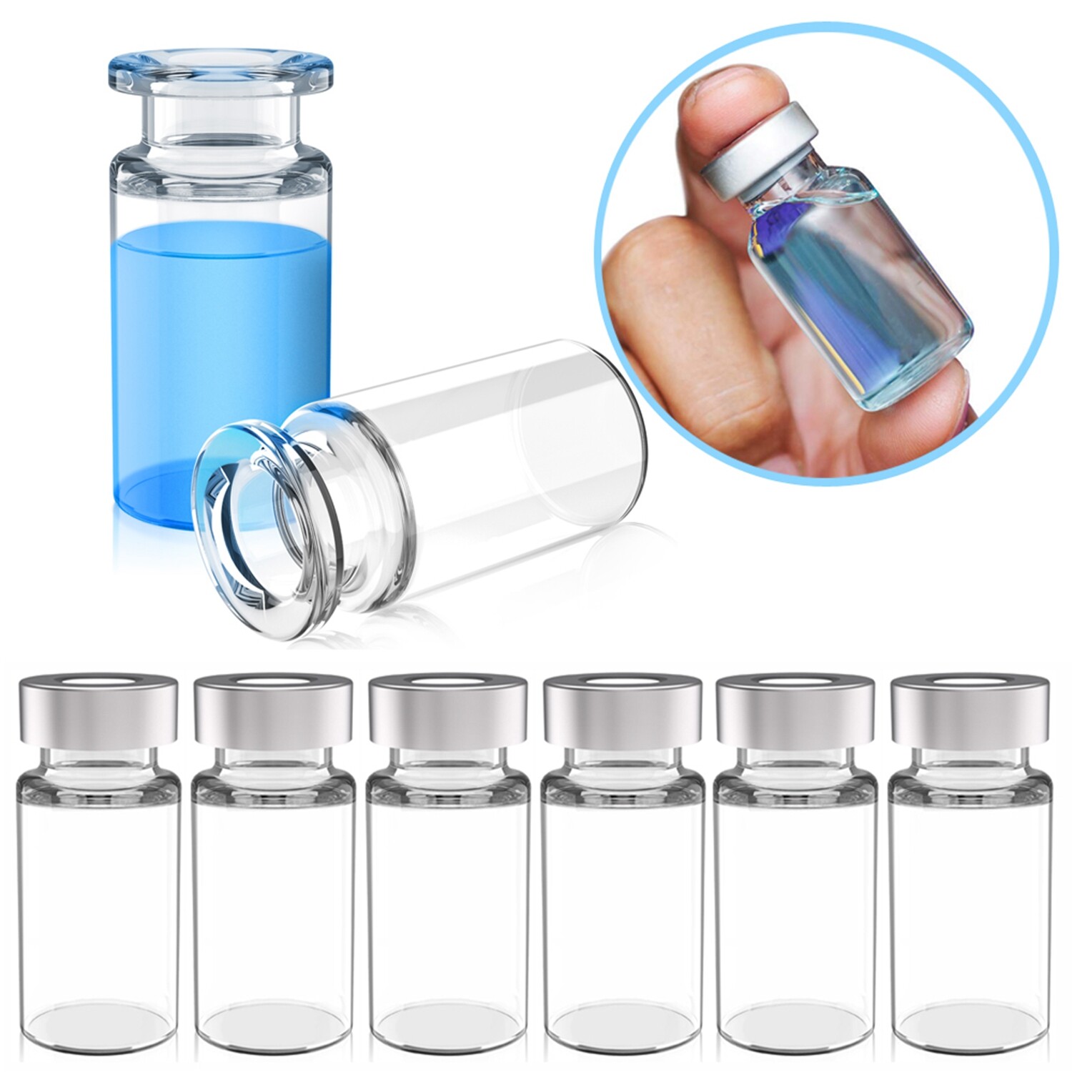 100PCS Lab Sample Vials 10ml Small Glass Bottle Mini Jars+Aluminum ...