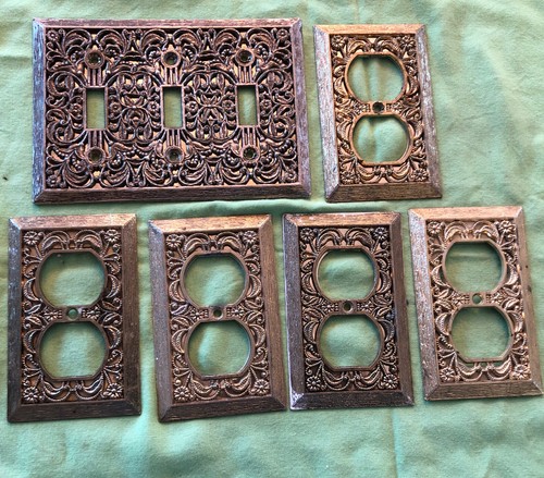 6 Vintage Art Deco Floral Electrical Outlet Light Switch Plate Brass ...