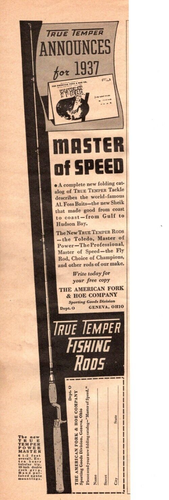 1937 TRUE TEMPER FISHING RODS PRINT AD, FISHING RODS TACKLE GEAR PRINT ...