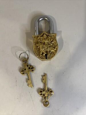 Rare Brass Lord Shiva Shiv Embossed Door Lock Padlock Keys Antique Look ...