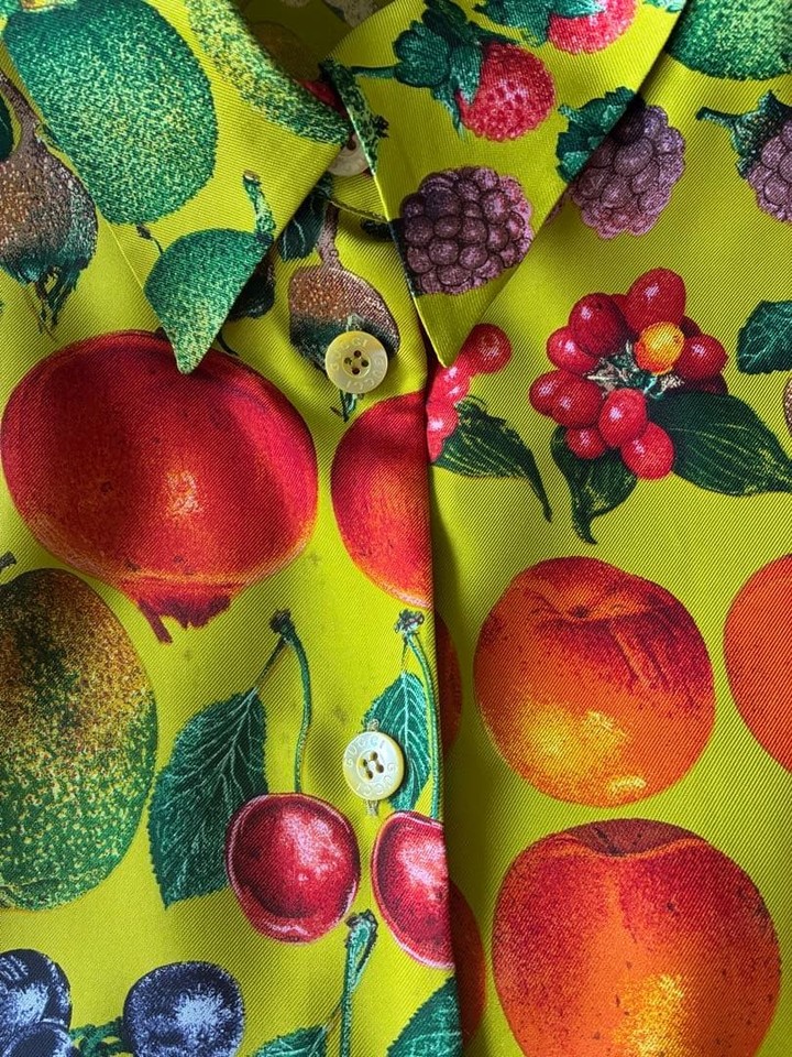 GUCCI Apple Fruit Print Shirt Size L Yellow Silk Made in Italy USED ...