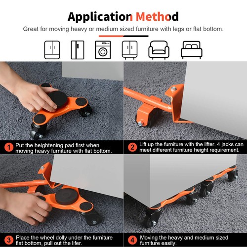 3Wheel Dolly 4 Pack Lifter 6-Inch Steel Tri-Dolly Pool Table Moving ...