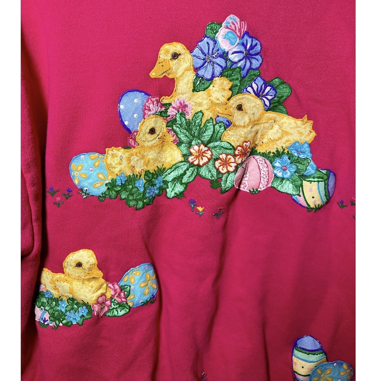 Vintage 90s Jerzees Easter Egg Ducks Granny Pink Crew… - Gem