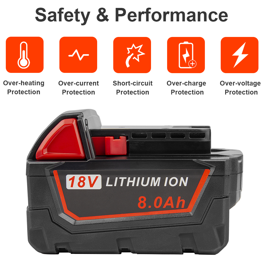8Ah 6Ah For Milwaukee For M18 18V Battery Extended Capacity 48-11-1860 ...