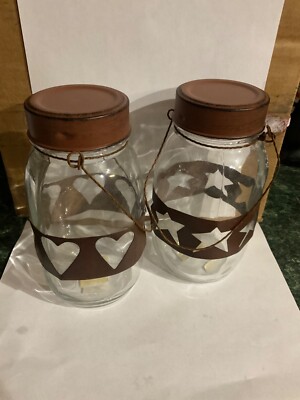 Primitive decor country vintage style rusty banded jars set of 2 | eBay