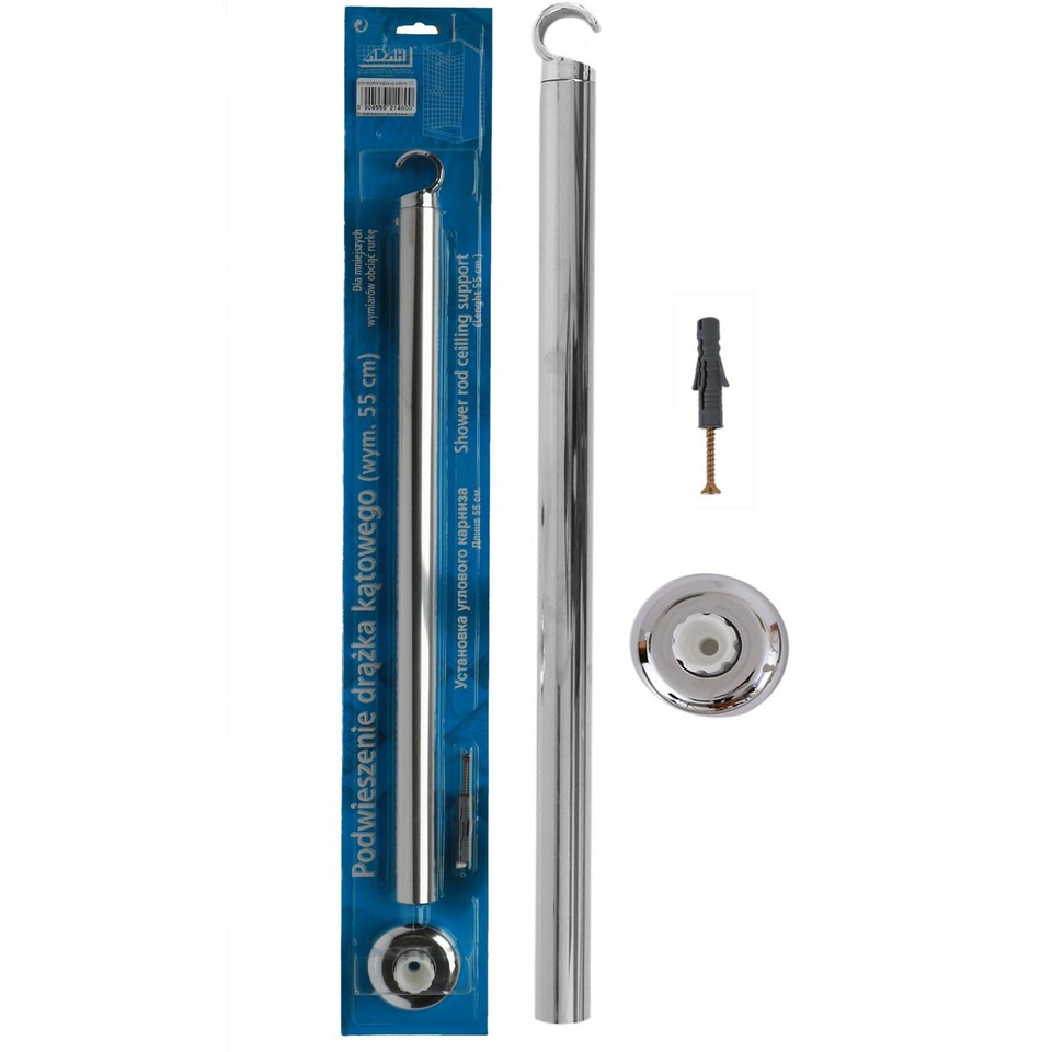 Shower Curtain Rail Ceiling Support 55cm Corner Rail Rod Bath Chrome ...