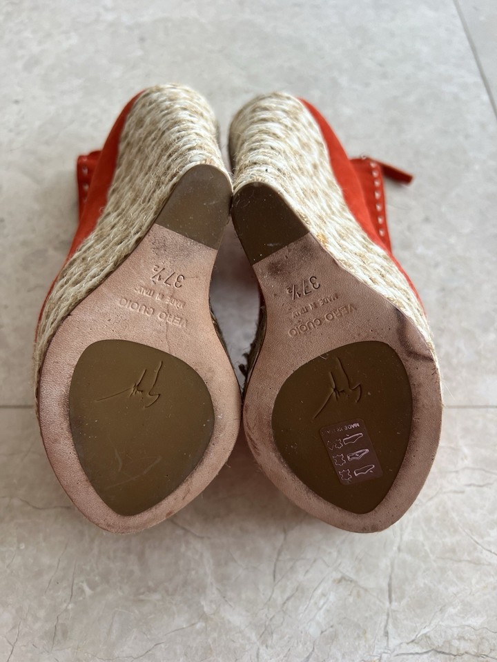 Giuseppe Zanotti Orange Suede Cumber Siena Wedge Heel Woven EU 37.5 US ...