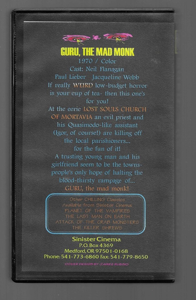 Guru, The Mad Monk (VHS) Sinister Cinema. Andy Milligan. Vampire. R: C5 ...
