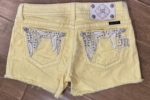 Miss Me Pastel Yellow Low Rise Shorts Jeans Cutoffs Angel Wing Pockets ...