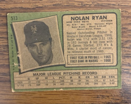 Nolan Ryan New York Mets 1971 Topps # 513 | eBay