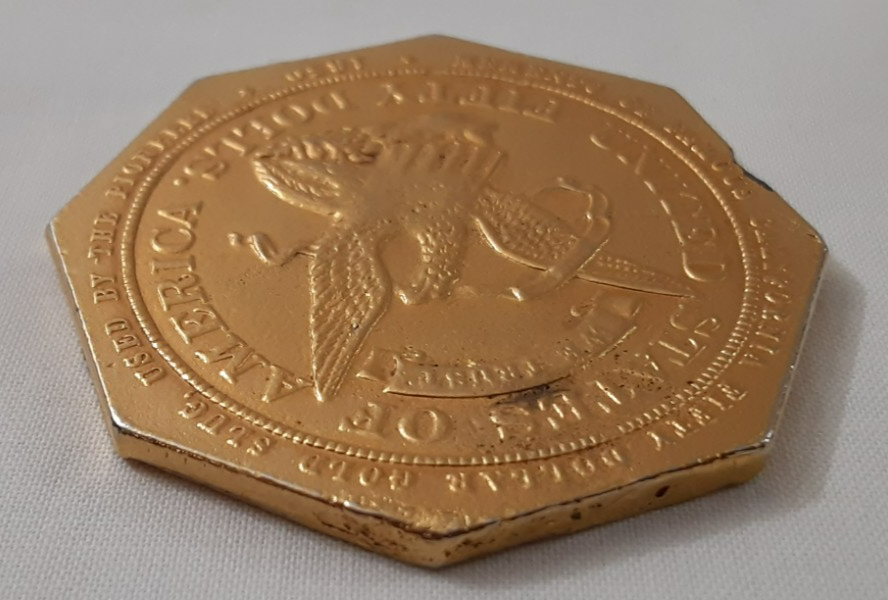 1850 Commemorative Coin $50 Panning Gold Octagonal Slug Medal Pouch | eBay