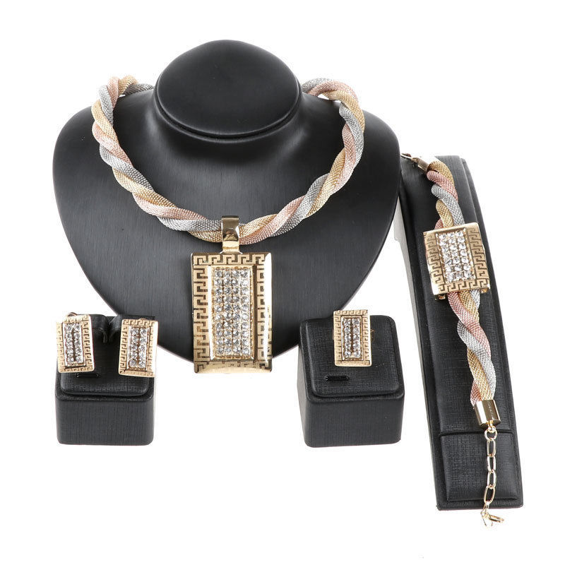 Gold plated Crystal Rectangle Shield with Multi Color Chain 4 Pieces ...