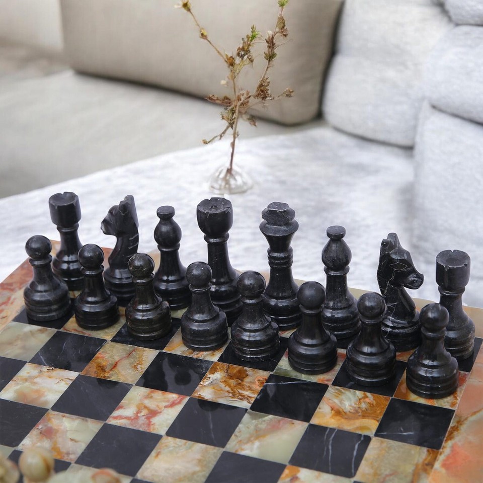Marble Chess Set with Gift Case - Onyx green&Black Chess Set - 12 Inch ...