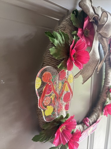 Summer Welcome Wreath Summer Pink Flowers, Flip Flops, Welcome Sign ...
