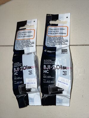 2 Canon High Capacity Black Ink Cartridges BJI-201BK for BJC-600 Series ...