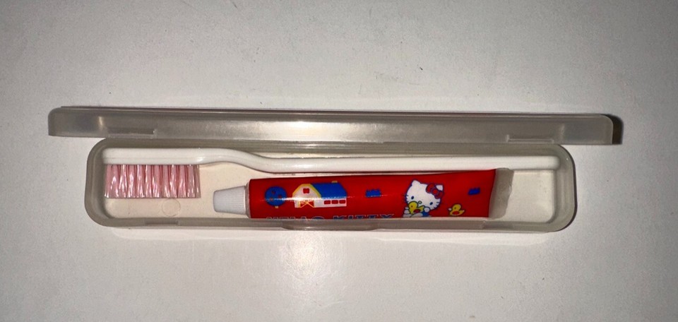 VTG Sanrio HELLO KITTY WINDMILL & DUCKS Toothbrush Travel Set Case w ...