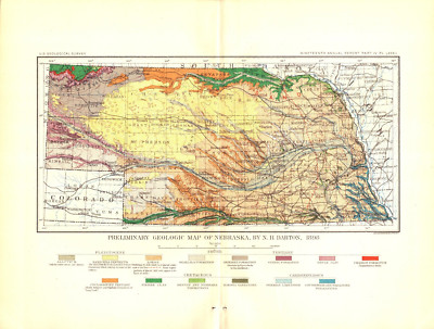 "NEBRASKA" Antique geological state map 1899 | eBay