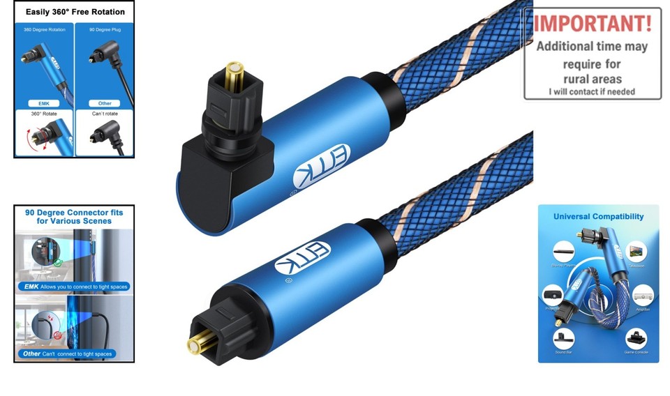 3m Right Angle Optical Audio Cable for Hi-Fi Sound - Toslink Design ...