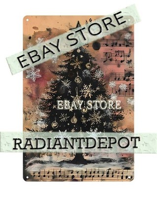 Musical Tree Tin Sign Sheet Music Christmas Vintage holiday notes decor ...