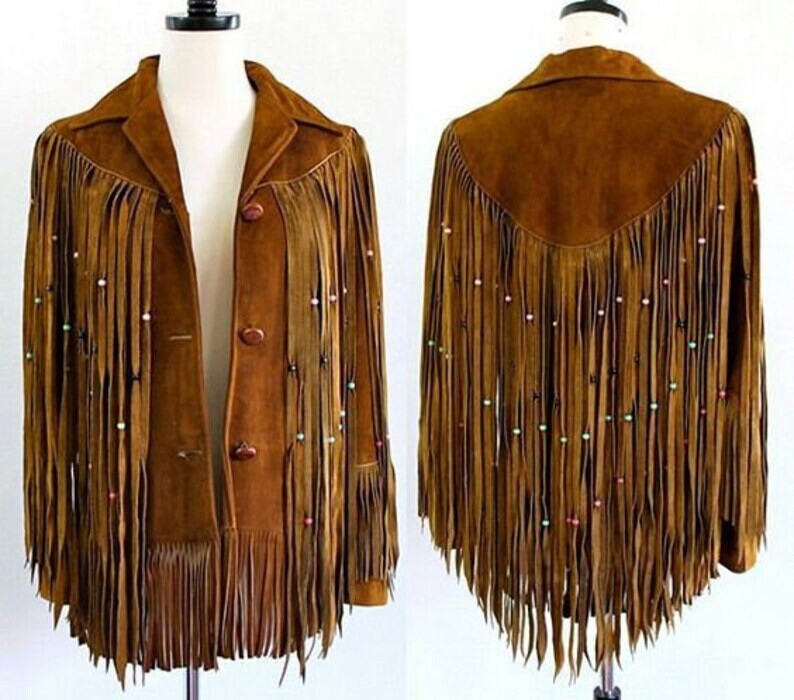 Women Western Native American Brown Long Fringed Women’s Suede Leather ...