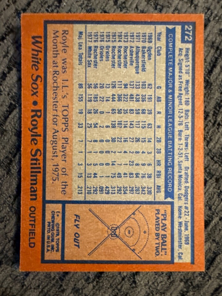 1978 Topps ROYLE STILLMAN Autographed Baseball Card #272 WHITE SOX | eBay